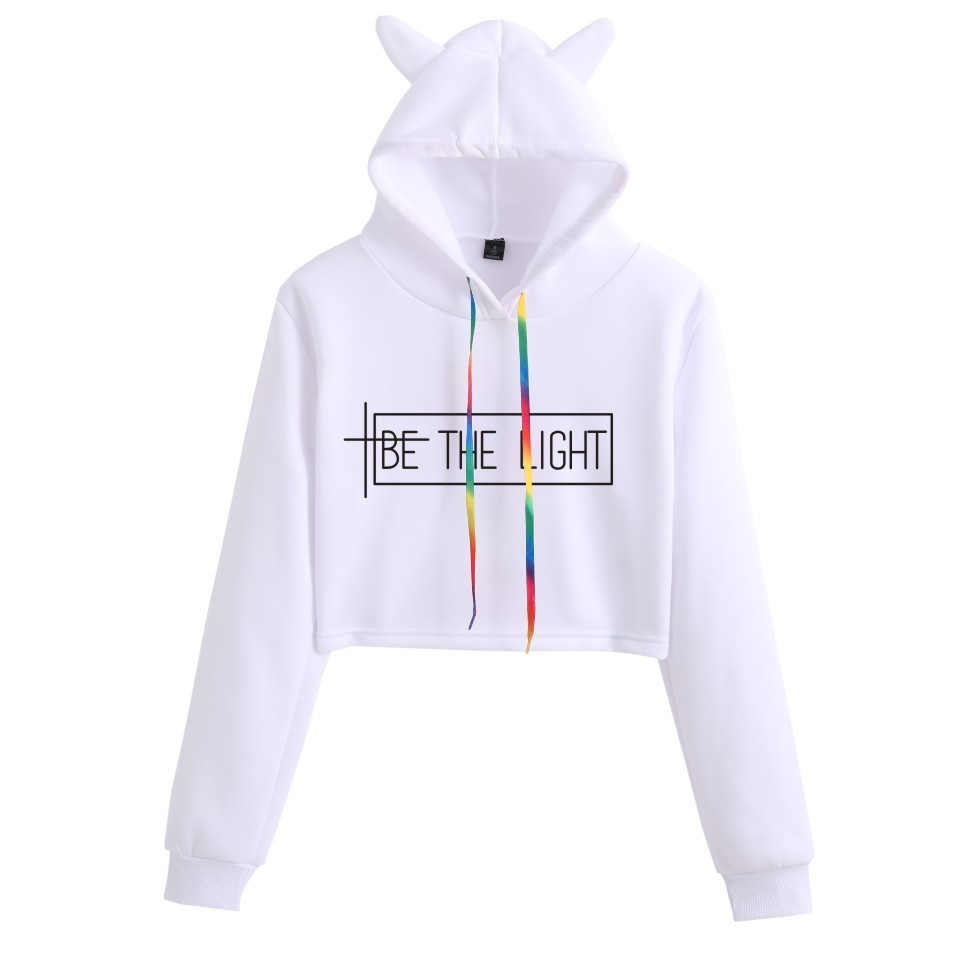 Sweat Crop Top à Capuche Oreilles - Be The Light