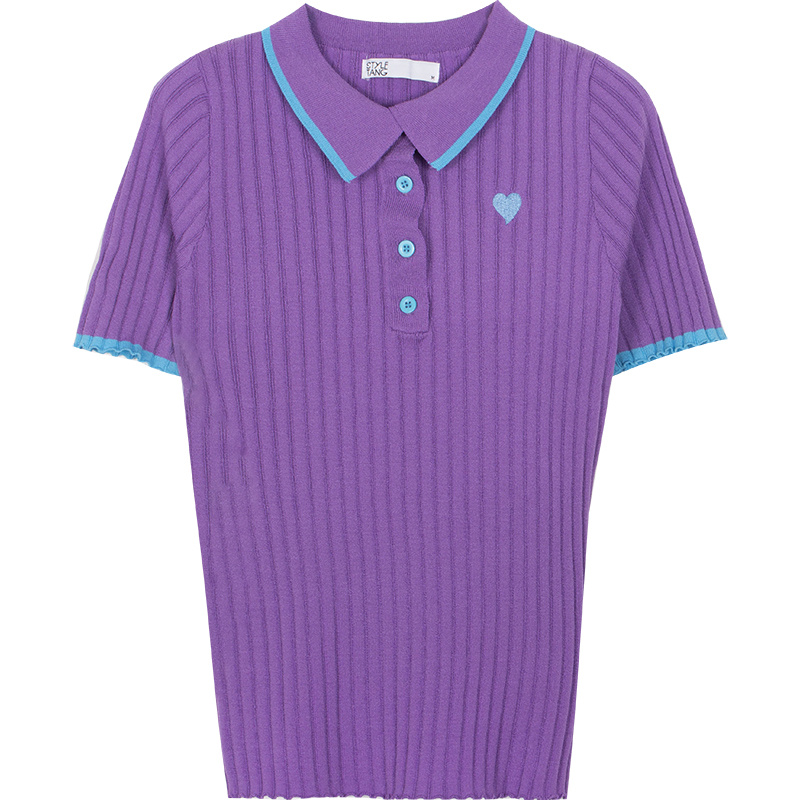 Polo Femme en Tricot Violet et Bleu